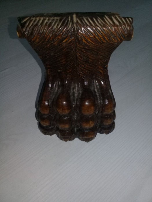 Sculptura veche,Laba de urs sculptata in lemn pentru mobila antica ...
