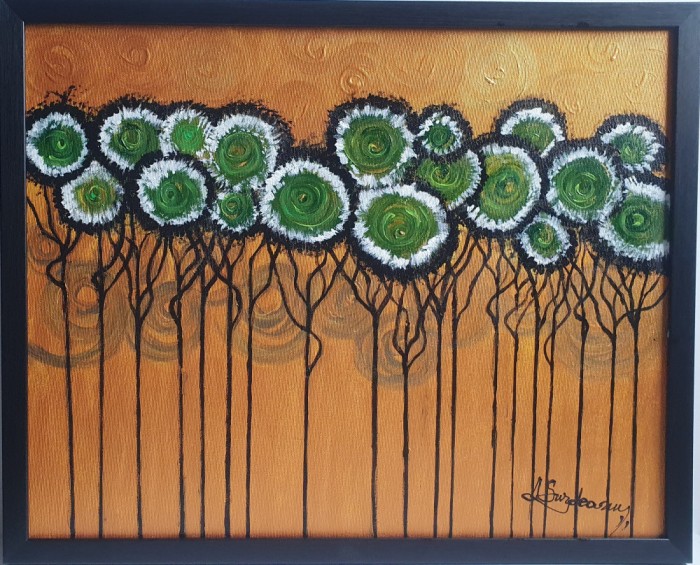 PICTURA, TABLOU modern, decorativ,"Padurea verde", NOU , pictor roman ...