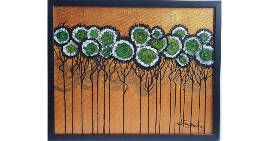 PICTURA, TABLOU modern, decorativ,"Padurea verde", NOU , pictor roman ...