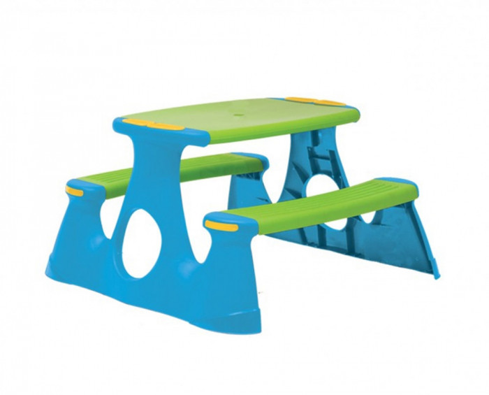 Set mobilier gradina pentru copii OMC, masa si doua bancute din plastic ...