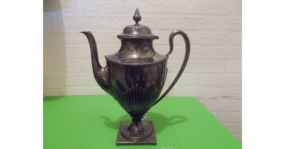 CEAINIC ARGINTAT Art Deco , marcaj GAB , anii 1920 , gravat , patina ...