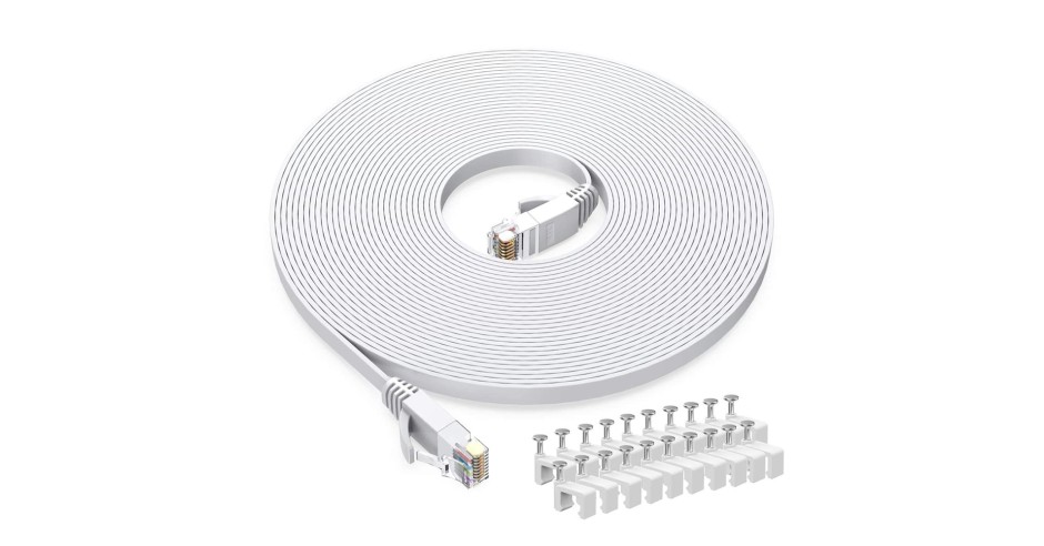 Cablu Ethernet C6 20 FT alb, BUSOHE Cat-6 Flat RJ45 Computer Internet ...