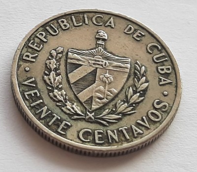 214. Moneda Cuba 20 Centavos 1968 ("Veinte" - national hero Jose Marti ...