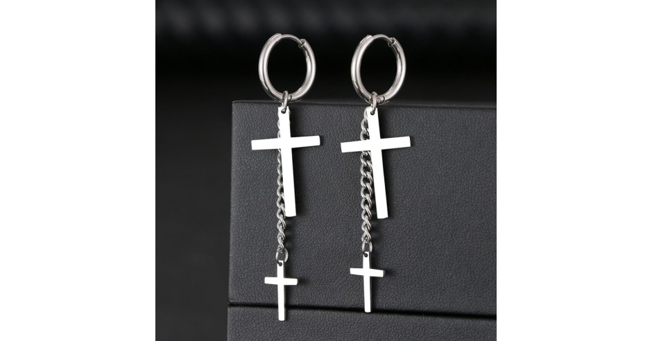 Cercei din inox Argintiu cu Tortita CRUCE N4965A | arhiva Okazii.ro