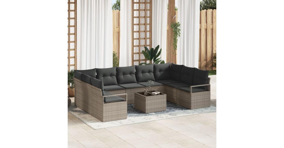 Set canapea gradina Gossi 9 piese cu perne ratan poli negru, canapea ...