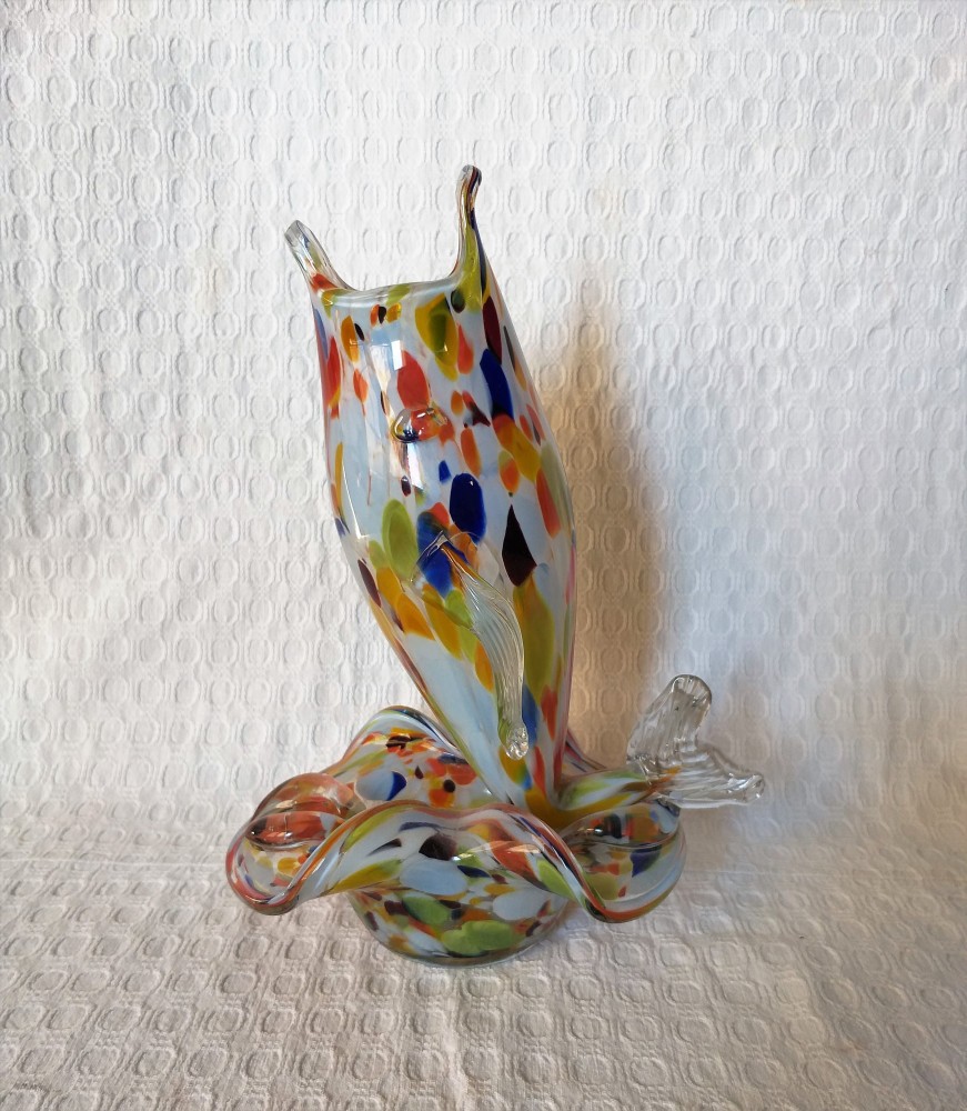 Peste din sticla vaza si scrumiera, bibelou peste din sticla perioada ...