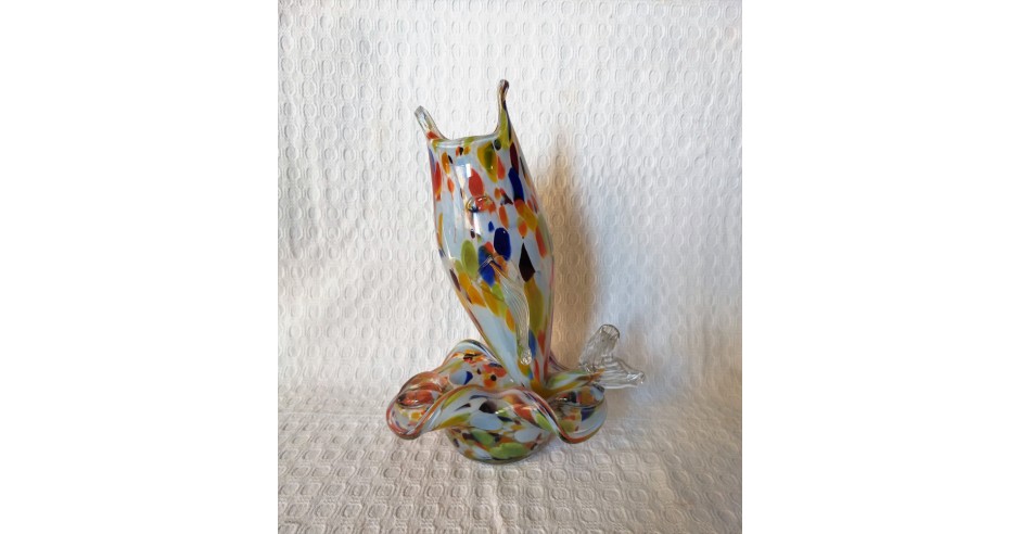 Peste din sticla vaza si scrumiera, bibelou peste din sticla perioada ...