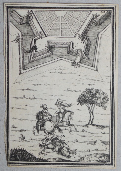 Cavaleri in lupta gravura veche pe hartie manuala, Scene lupta ...