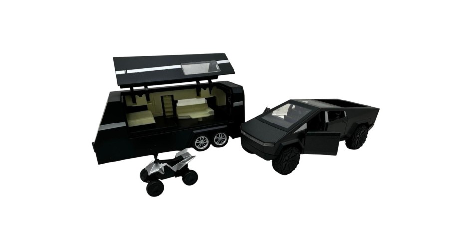 Macheta Tesla Cybertruck cu rulota si atv neagra 1/36 sunete lumini ...