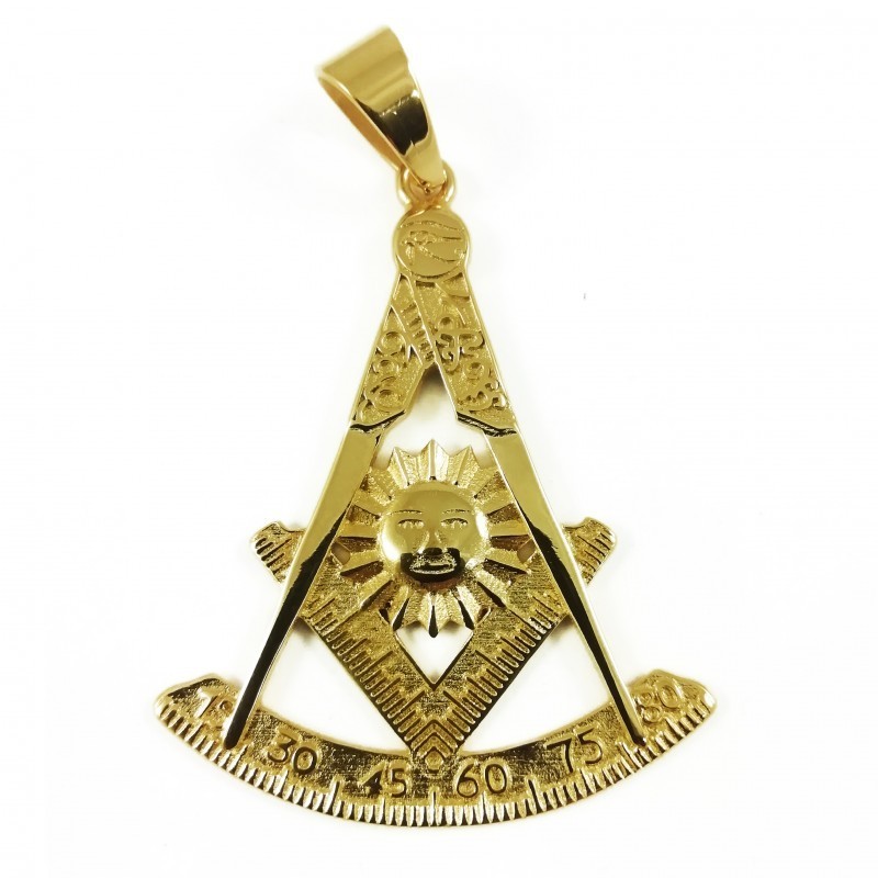 Bijuterie de Colan / Pandantiv Masonic Auriu - Echer si Compas, Soare ...
