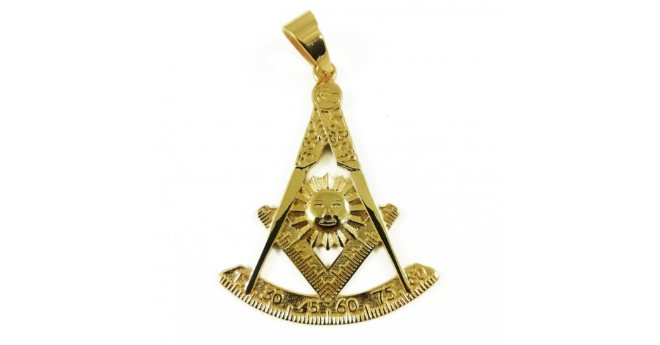 Bijuterie de Colan / Pandantiv Masonic Auriu - Echer si Compas, Soare ...