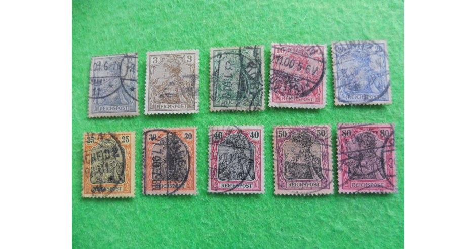 Germania 1900, Timbre cu inscriptia "REICHSPOST" , Mi 53-62 (T42 ...