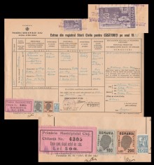 1946 Romania - Extras fiscal, timbru Taxa Comunala dupa casatorie Cluj ...