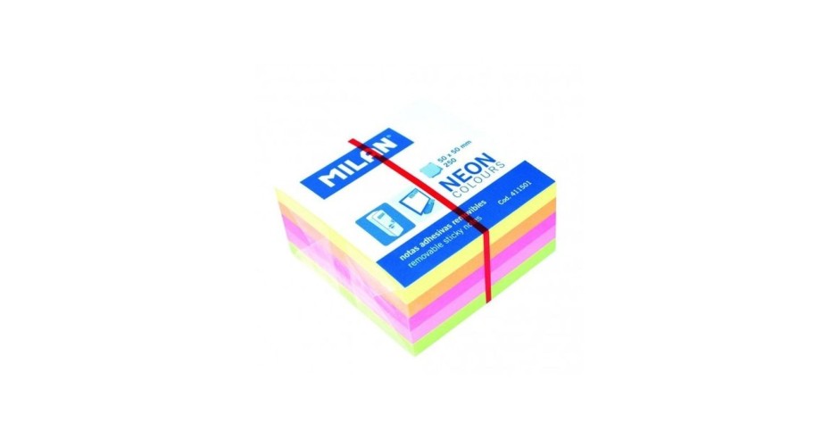 Bloc notes adeziv, 50x50 mm, tip cub, 5 culori neon, 250 file, Milan ...