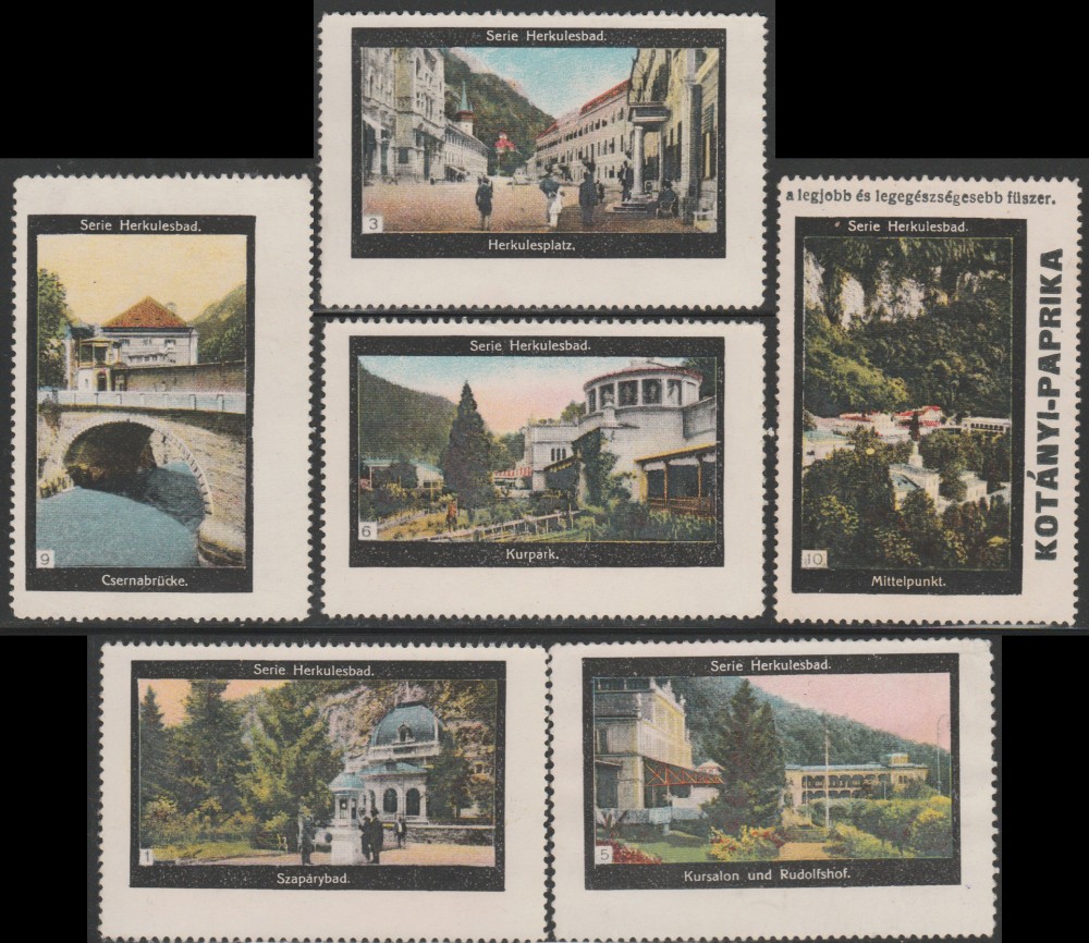 1910 Romania - Set 6 vignete rare Vederi din Baile Herculane, viniete ...