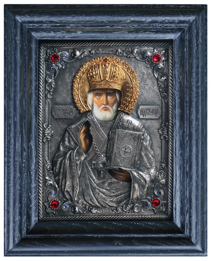 Icoane argintate, Icoana Sf. Nicolae, dim 16cm x 20cm, cod A-18 ...