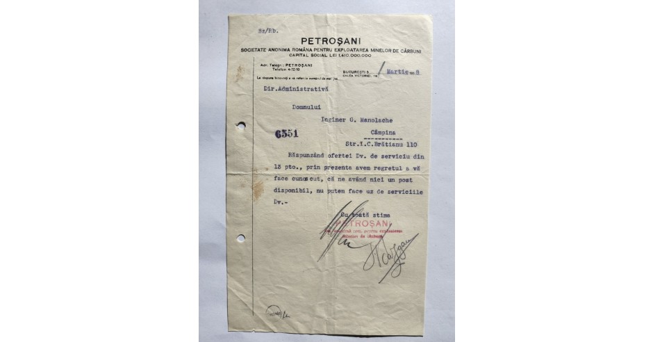 Instiintare, negatie angajare emisa de S.A.R. Exploatarea Minelor de ...