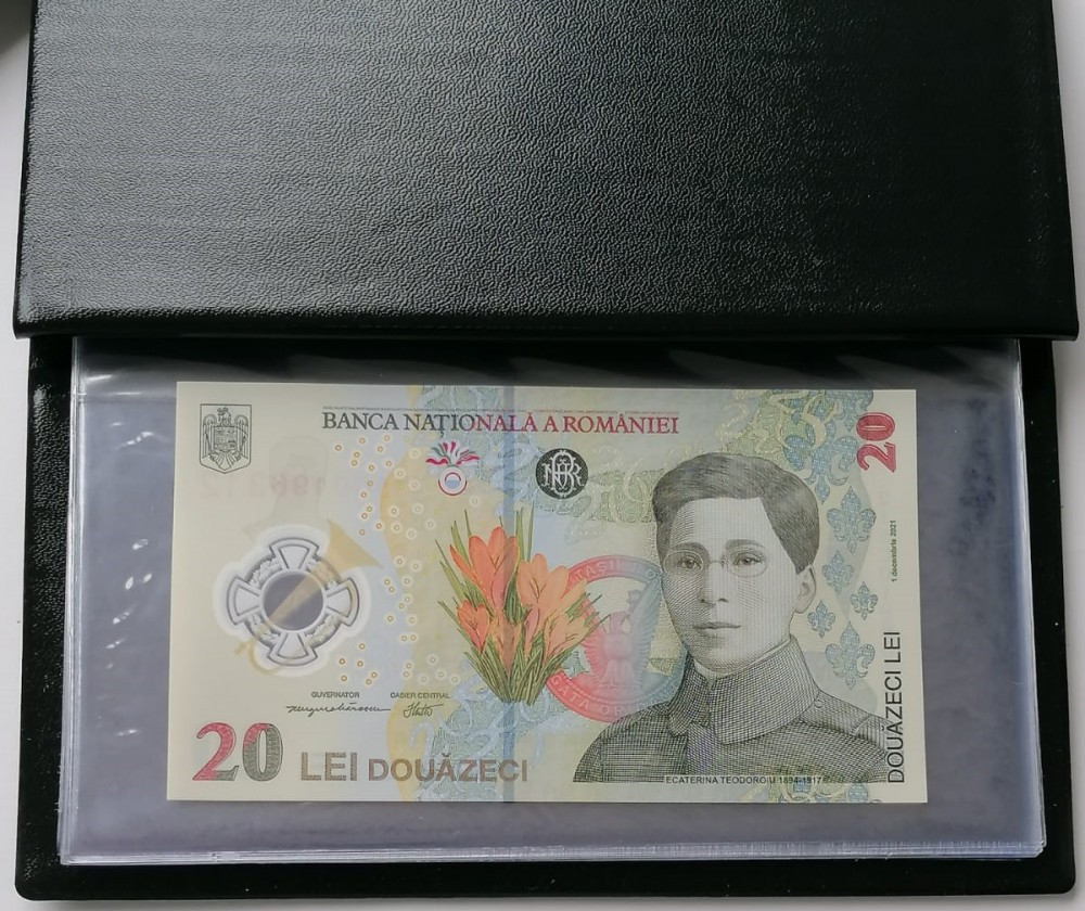 20 Lei 2021 UNC, Ecaterina Teodoroiu + album bancnote cu 20 folii, idee ...