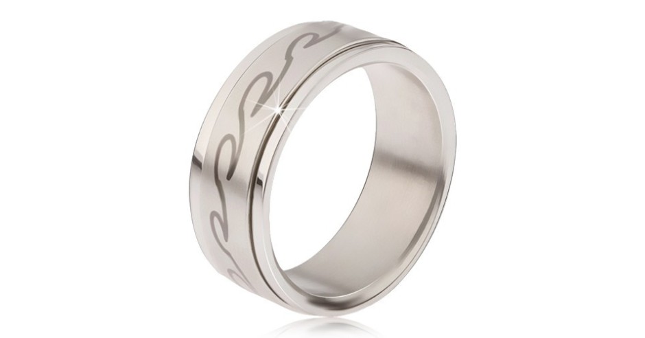 Inel din o?el inoxidabil - banda mata rotativa, imprimeu cu valuri ...