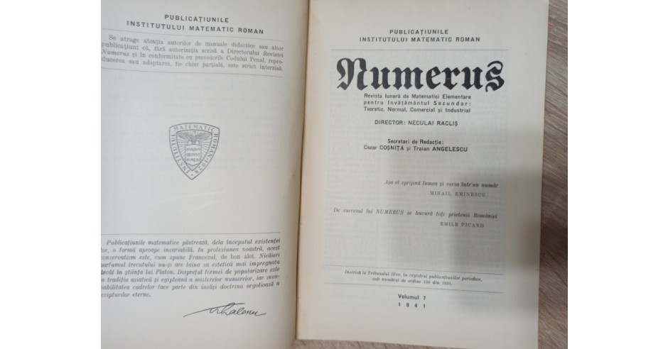 NUMERUS , REVISTA LUNARA DE MATEMATICI ELEMENTARE PENTRU INVATAMANTUL ...
