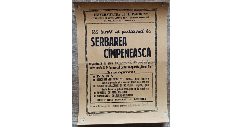 Afis de mici dimensiuni Serbare Campeneasca, perioada comunista | Okazii.ro