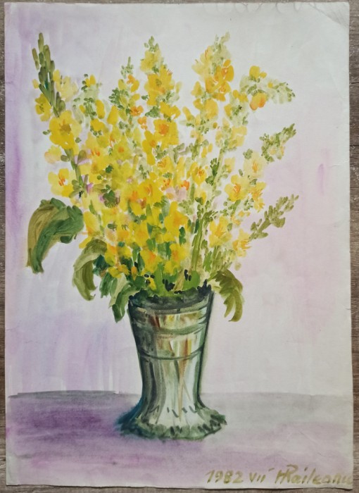 Vas cu flori// acuarela Rodica Raileanu 1982, Portrete, Cerneala, Altul ...