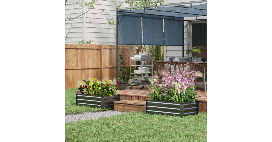 Outsunny Set de 2 Paturi Galvanizate Inaltate pentru Gradina, Cutie de ...