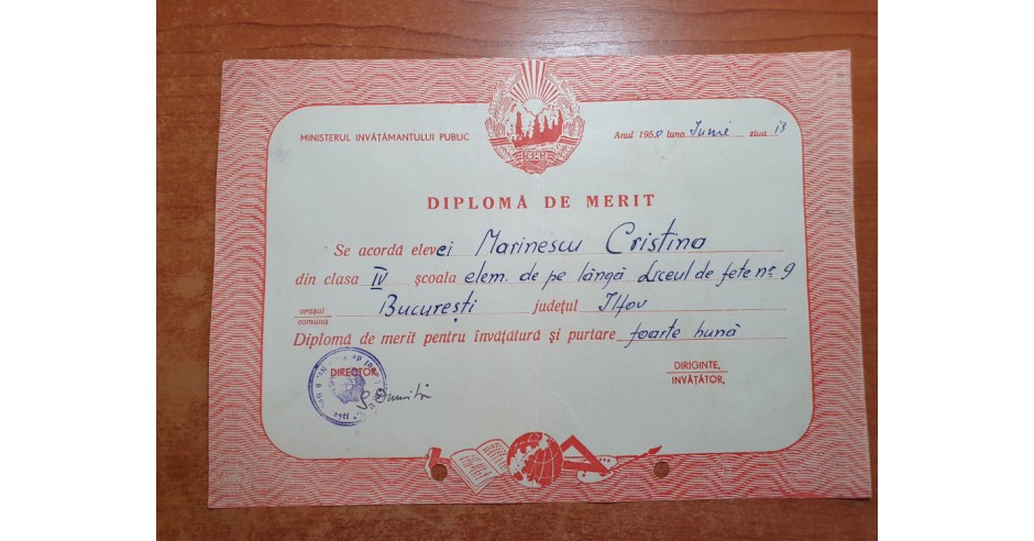 Diploma de merit clasa a 4-a-elem. de pe langa liceul de fete bucuresti ...