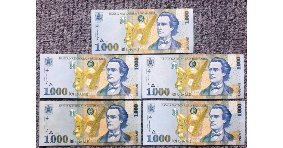 6 bancnote 1000 lei 1998, 003A, 004B, 003C (2), 001D si 007D, stare ff ...