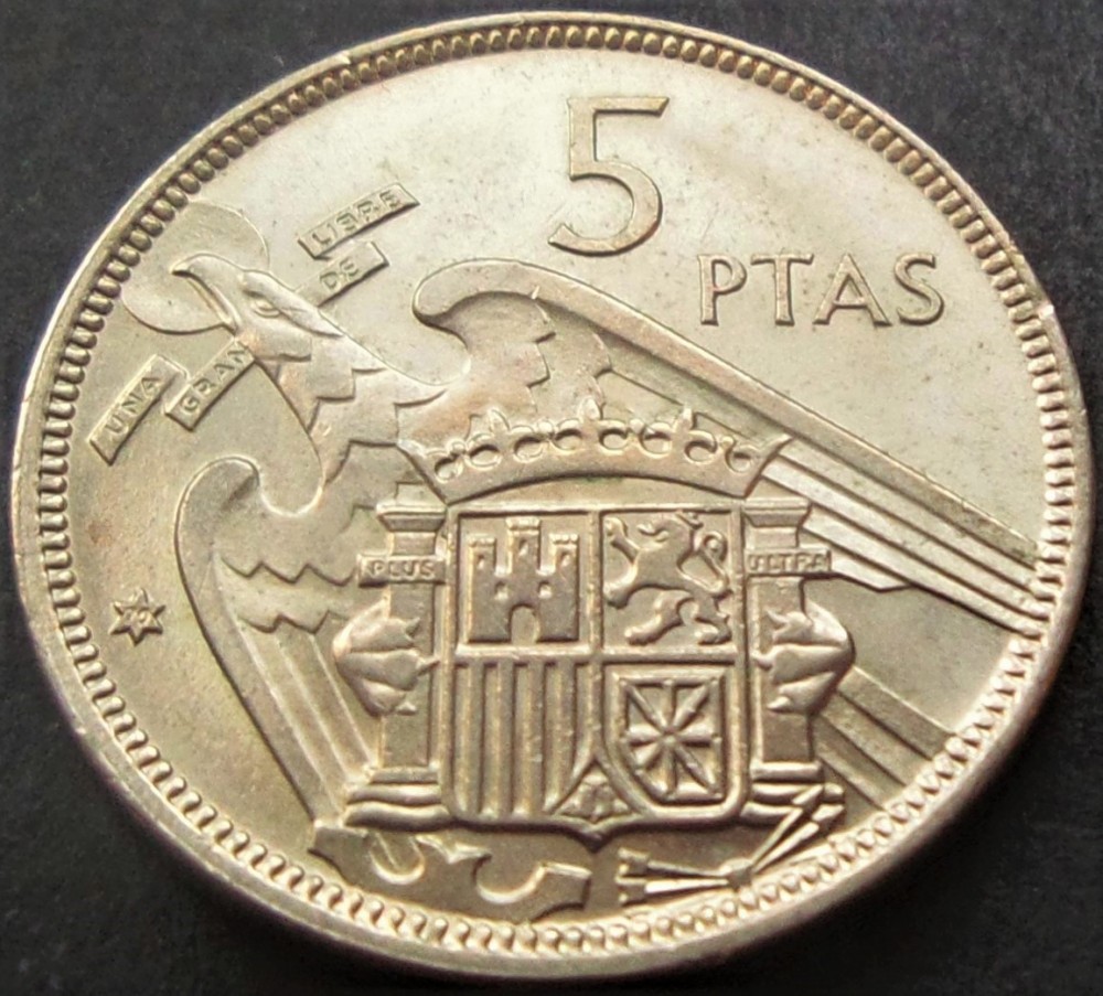 Moneda 5 PESETAS - SPANIA, anul 1970 *cod 1392 B (varianta Franco 1957 ...