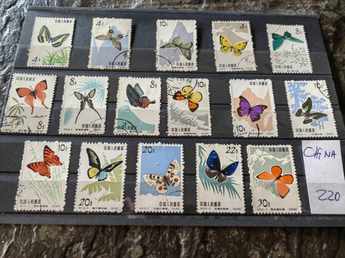 Timbre China, seria Fluturi, stampilat,16 val din 20, serie rara, cota ... Timbre China, seria Fluturi, stampilat,16 val din 20, serie rara, cota ...