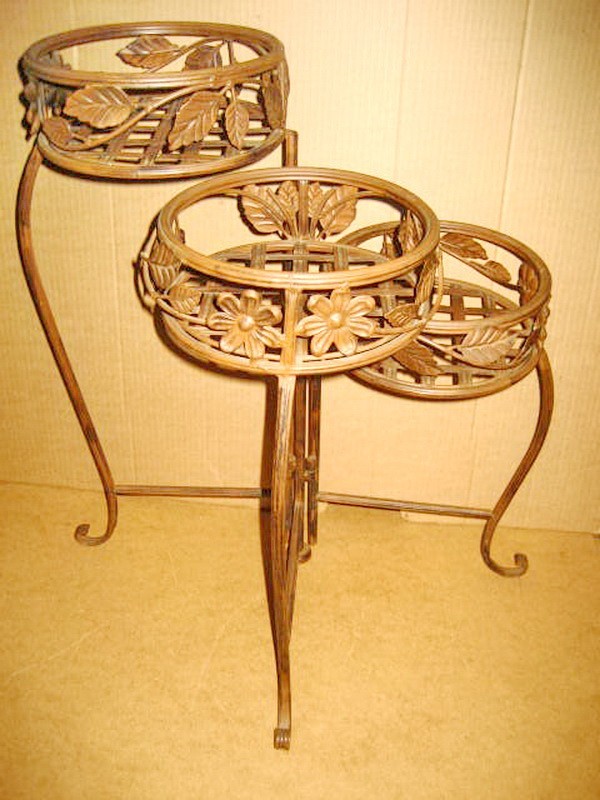 10073-Stativ masuta vechi ghiveci flori rabatabila fier forjat ...