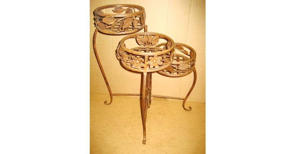 10073-Stativ masuta vechi ghiveci flori rabatabila fier forjat ...