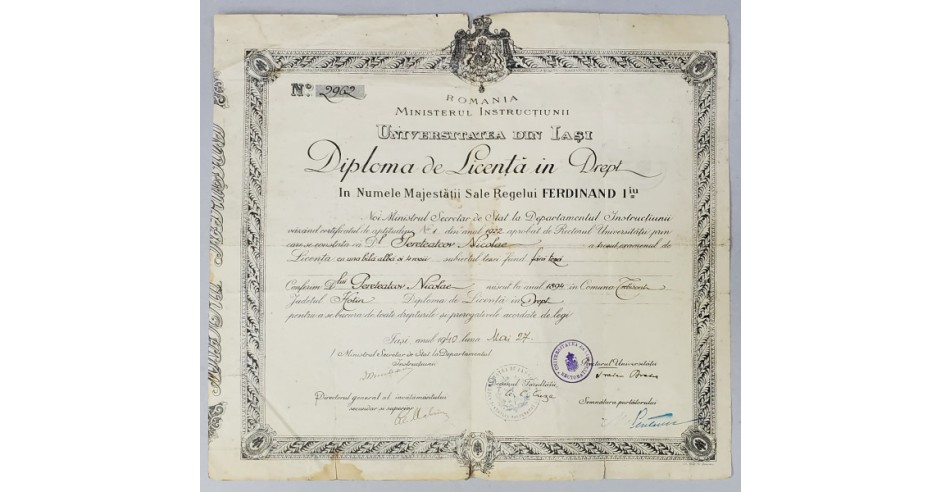 DIPLOMA DE LICENTA IN DREPT , UNIVERSITATEA DIN IASI , ELIBERATA LA 27 ...