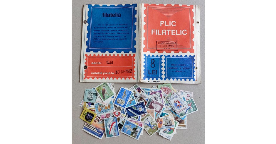 1992 - Plic filatelic de 8 lei cu 30 timbre romanesti si 15 straine ...