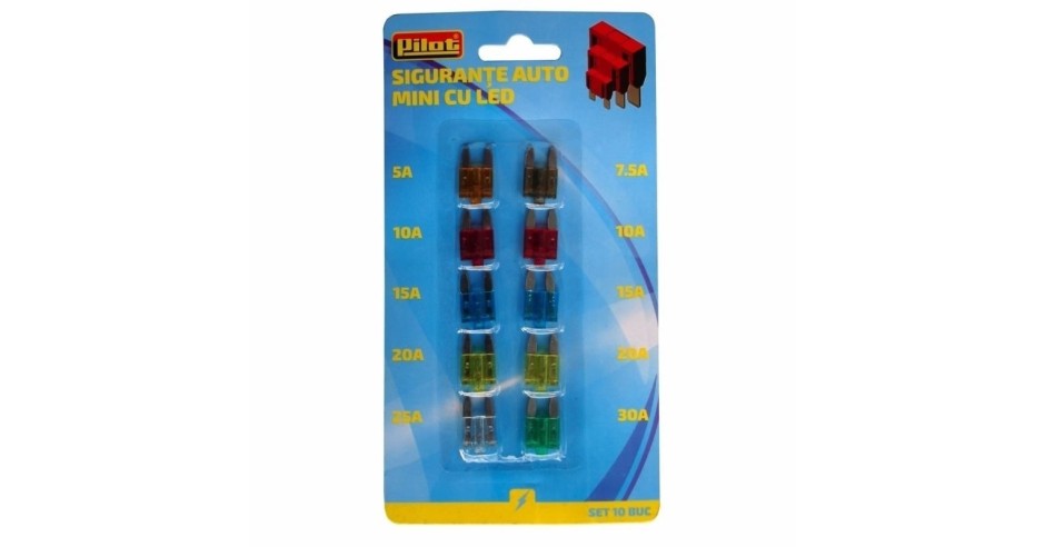 Set 10 sigurante auto mini cu led Pilot, 12V | arhiva Okazii.ro