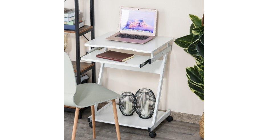 HOMCOM masa cu roti, suport PC/laptop, 60x48x73cm alb | arhiva Okazii.ro