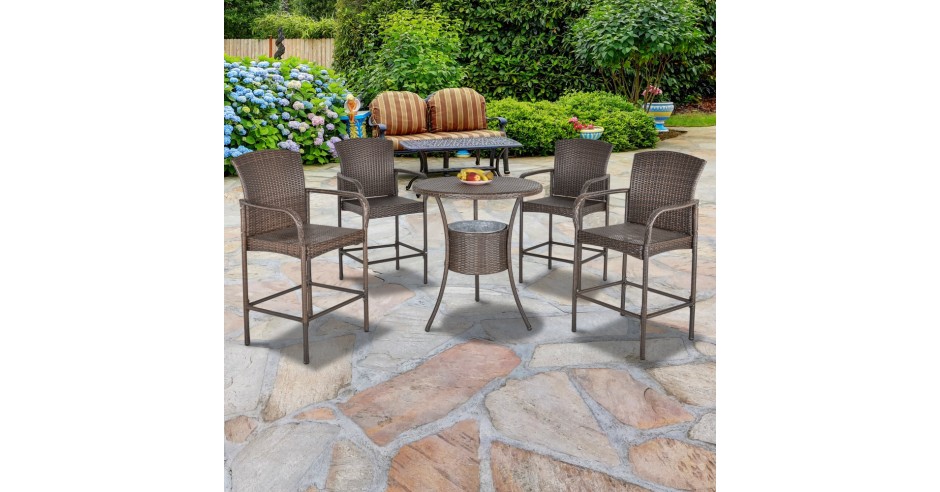 Outsunny Set 5 Piese Masuta cun 4 Scaune de Gradina Inalte din Ratan ...