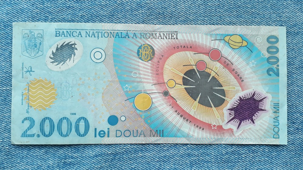 2000 lei 1999 Romania / bancnota Eclipsa totala de soare / seria ...