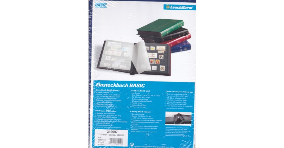 CLASOR TIMBRE 16 FOI / 32 PAGINI NEGRE MARCA LEUCHTTURM BAZIC ...