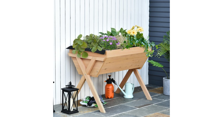 Outsunny Ghiveci Strat cu Flori Inaltat pentru Legume Plante Lemn ...