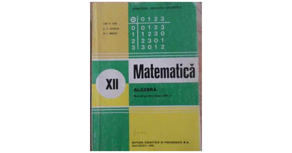 MATEMATICA ALGEBRA MANUAL PENTRU CLASA A XII-A-ION D. ION, A.P. GHIOCA, N.I. NEDITA | arhiva ...