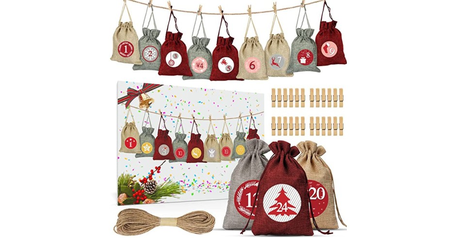 Set de 24 saci cu clipsuri si autocolante pentru calendar de advent FOX ...