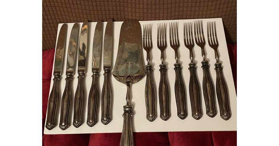 SET 6 FURCULITE + 5 CUTITE + PALETA ARGINT 800 - Vintage - Doar 4.5lei ...