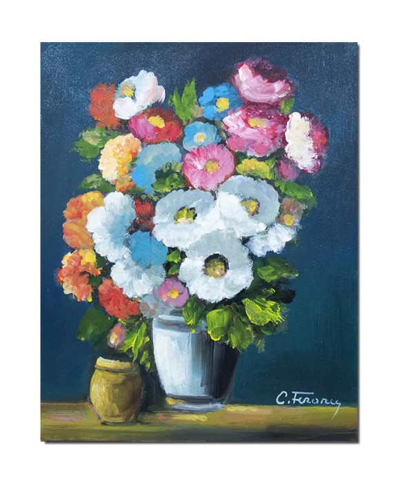 Tablou pictat manual, Vaza cu anemone, 50x40cm ulei pe panza ...