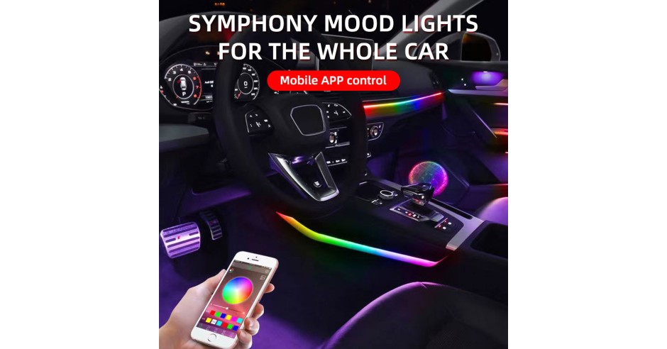 Kit Lumini Ambientale Symphony interior auto 6 in 1 Xentech Light App ...