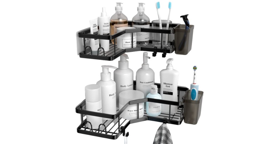 Raft de dus tip etajera colt organizator baie, din otel inoxidabil, 2 ...