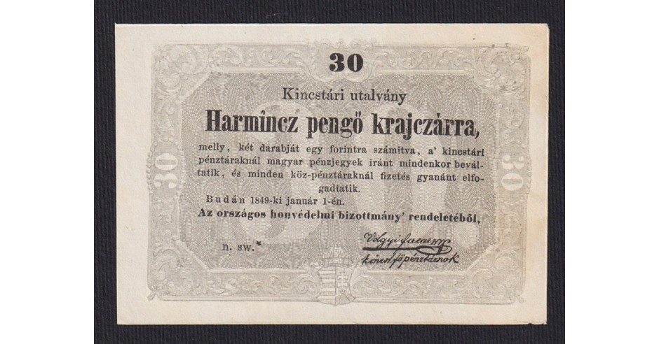 Ungaria / Romania - 30 Pengo Kraiczar 1849 UNC / Necirculata, scrisa in ...