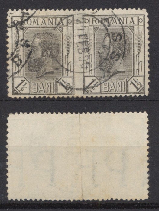 ROMANIA 1893 Spic de Grau cu filigran PR 1 1/2 Bani eroare in pereche ...