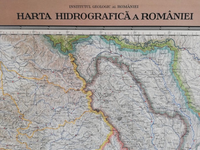 Harta hidrografica a Romaniei Mari, 58x80 cm,caserata,1930,gravata ...